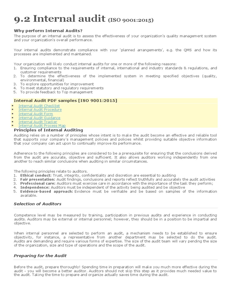 Internal Audit Process 9001 2015 | PDF | Internal Audit | Audit
