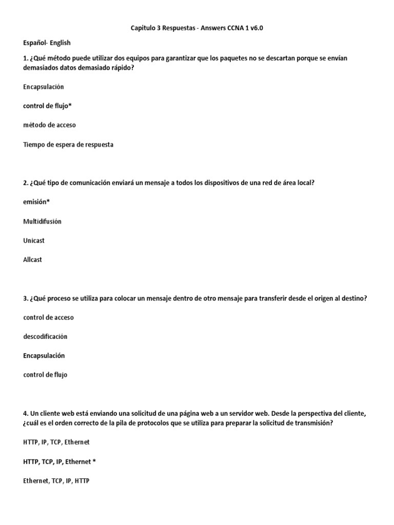 Capitulo 3 Respuestas - Answers CCNA 1 v6.0 | PDF | Protocolos de ...