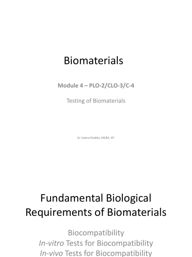 Lecture 8 Testing of Biomaterials | PDF | Bioceramic | Biomaterial
