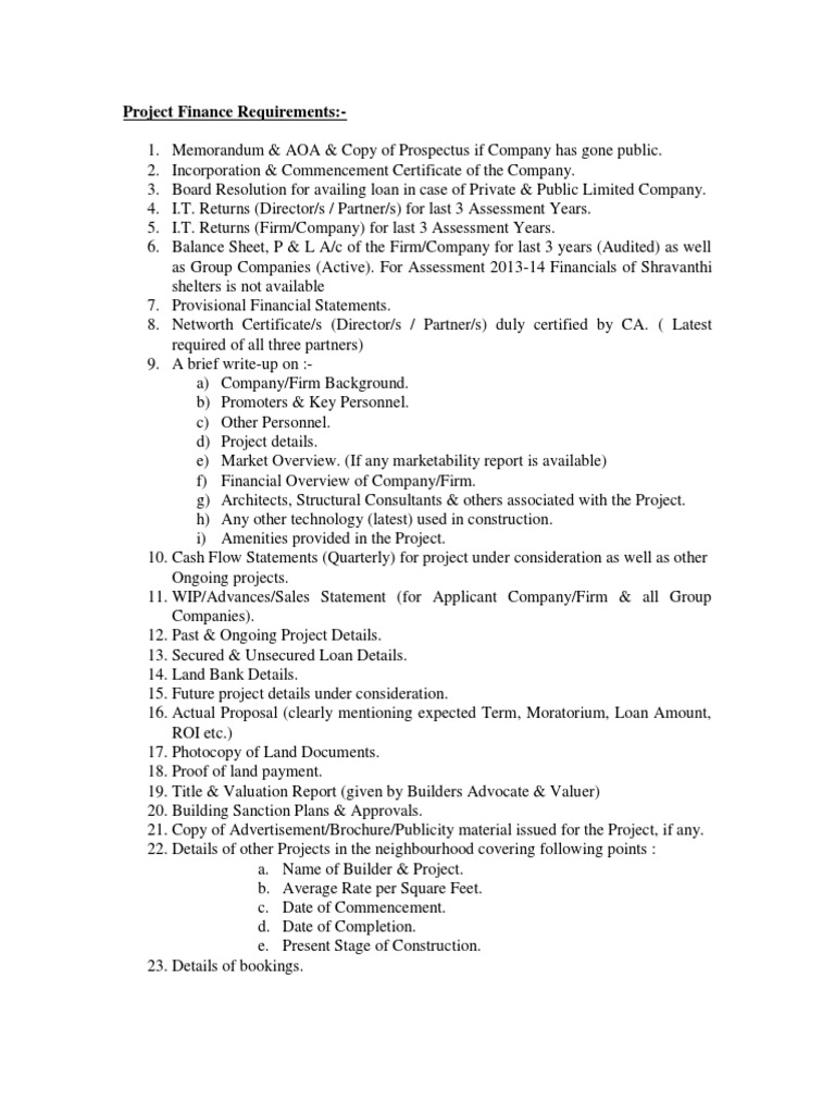 Project Finance Requirements | PDF