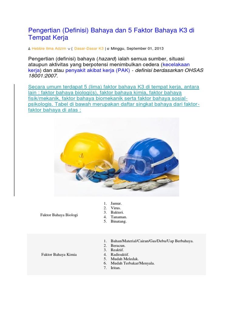 Bahaya Dan 5 Faktor Bahaya K3 Di Tempat Kerja | PDF