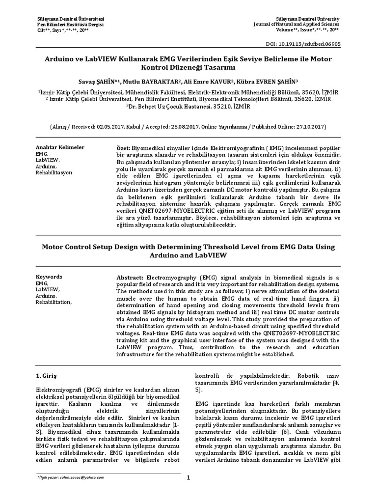 Arduino Ve LabVIEW Kullanarak EMG | PDF