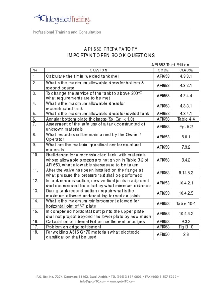 API 653 Training Questions | PDF | Structural Steel | Welding