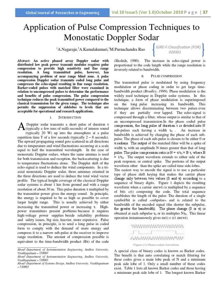Application of Pulse Compression Techniques To Monostatic Doppler Sodar ...
