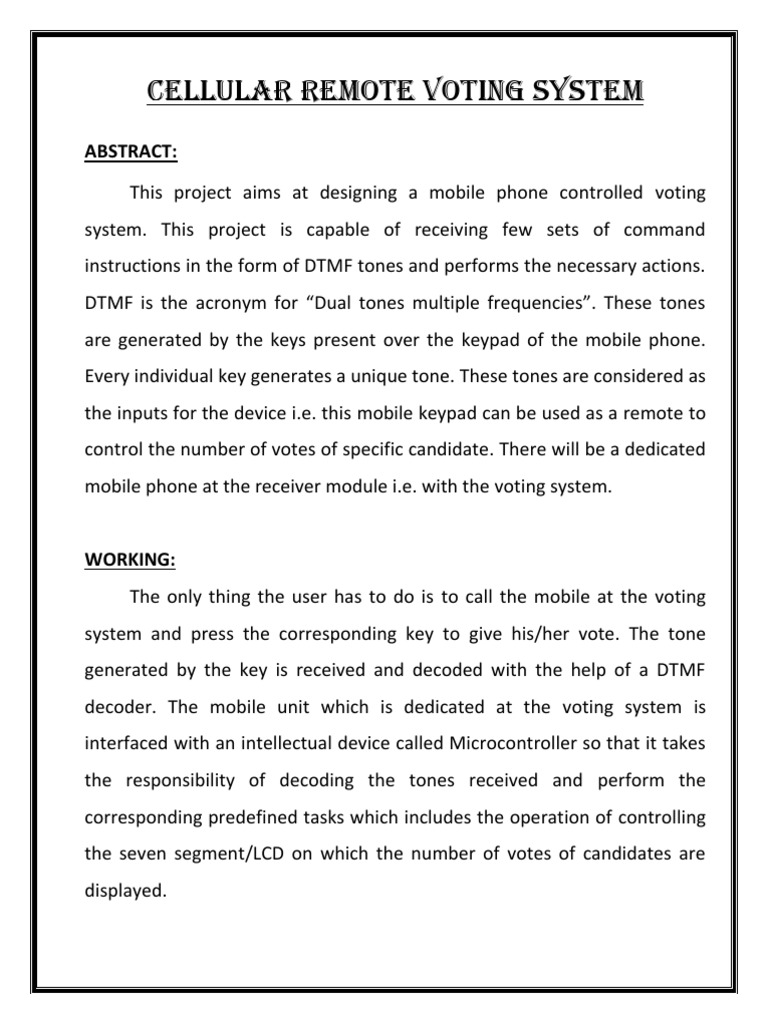 Cellular Remote Voting System | PDF | Microcontroller | Telephone