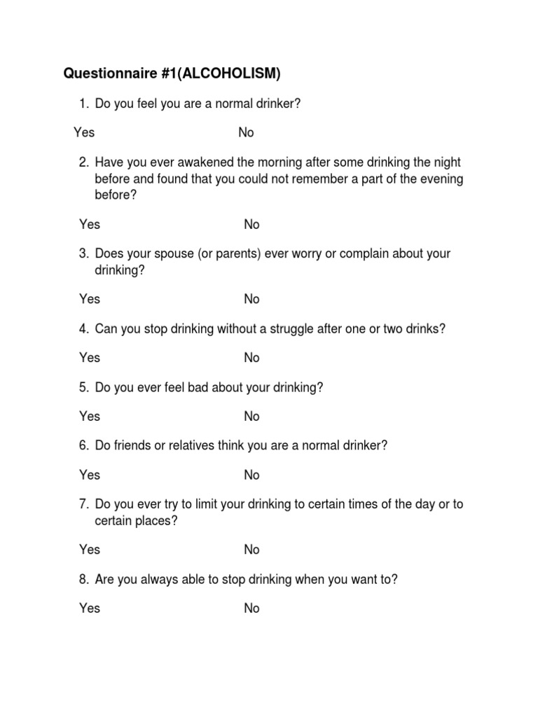 Questionnaire #1 (ALCOHOLISM) | PDF | Alcoholism | Psychiatry
