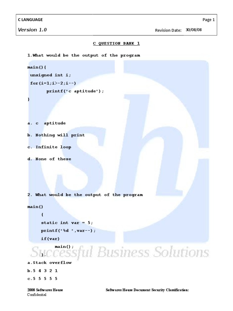 C Language Questions | PDF | C (Programming Language) | Computer Programming
