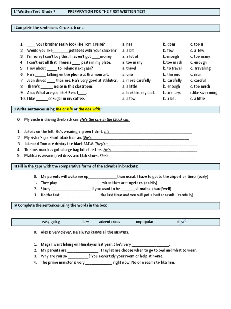 1st Written Test Grade 7 - PREPARATION | PDF