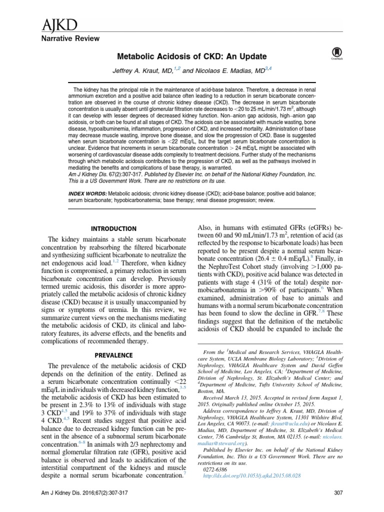 Metabolic Acidosis of CKD An Update | PDF | Chronic Kidney Disease ...