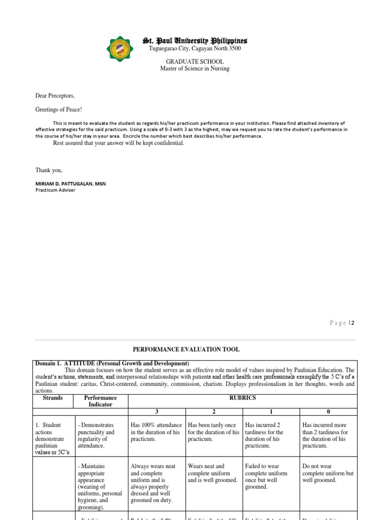 Practicum Performance Evaluation Tool - MSN | PDF | Nursing | Patient