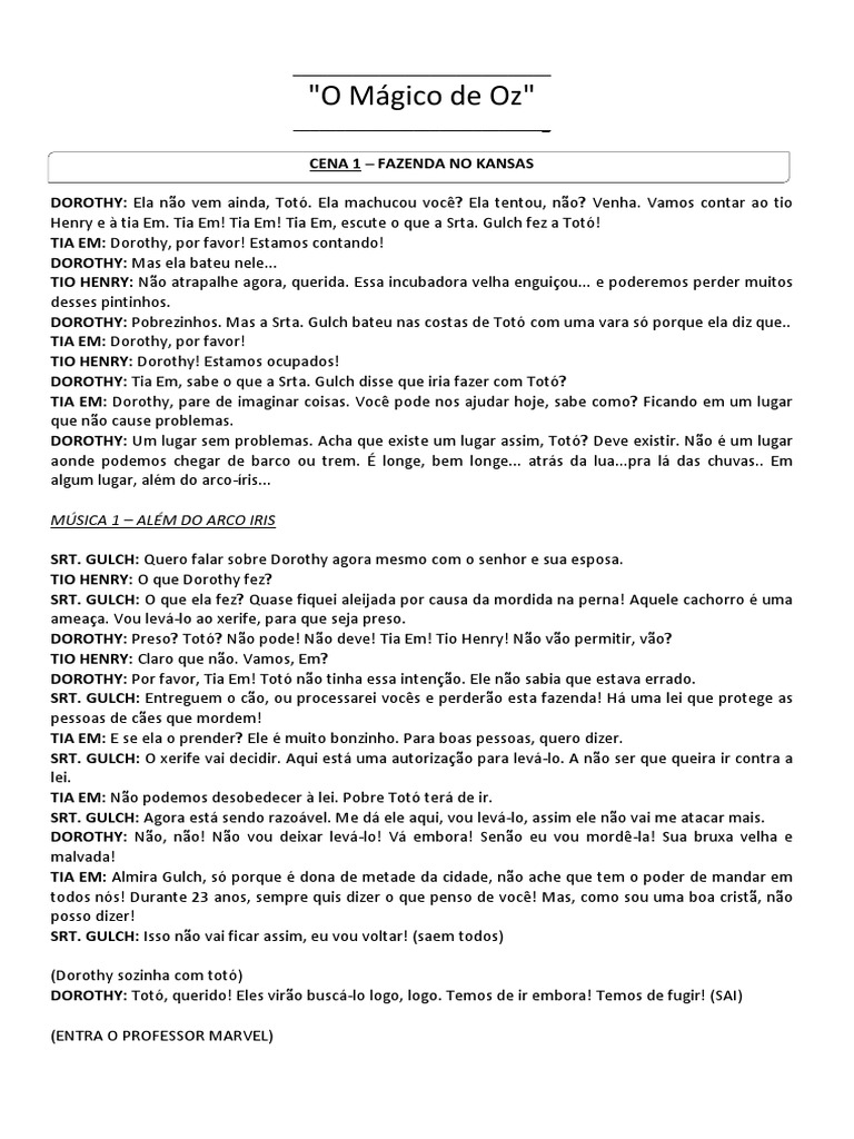 Texto Mágico de Oz FINAL | Dorothy Gale | Glinda, a Bruxa Boa Texto Mágico de Oz FINAL | Dorothy Gale | Glinda, a Bruxa Boa
