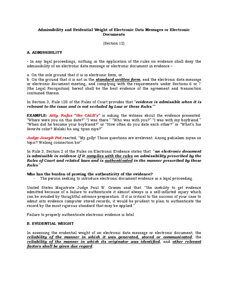 Admissibility of Electronic Evidence | PDF | Admissible Evidence | Evidence