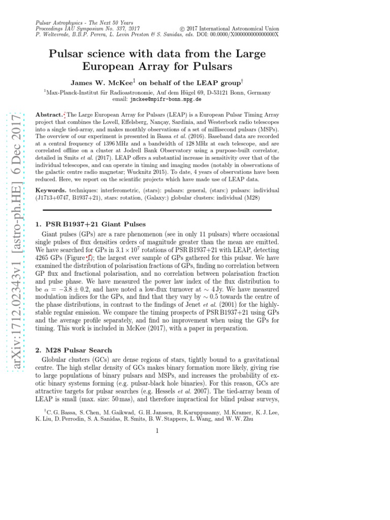 Pulsar Science With Data From The Large European Array For Pulsars | PDF | Stars | Astronomy