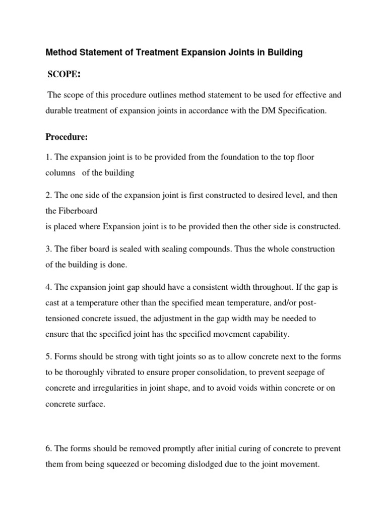 Method Statement of Treatment Expansion Joints in Building | PDF ...