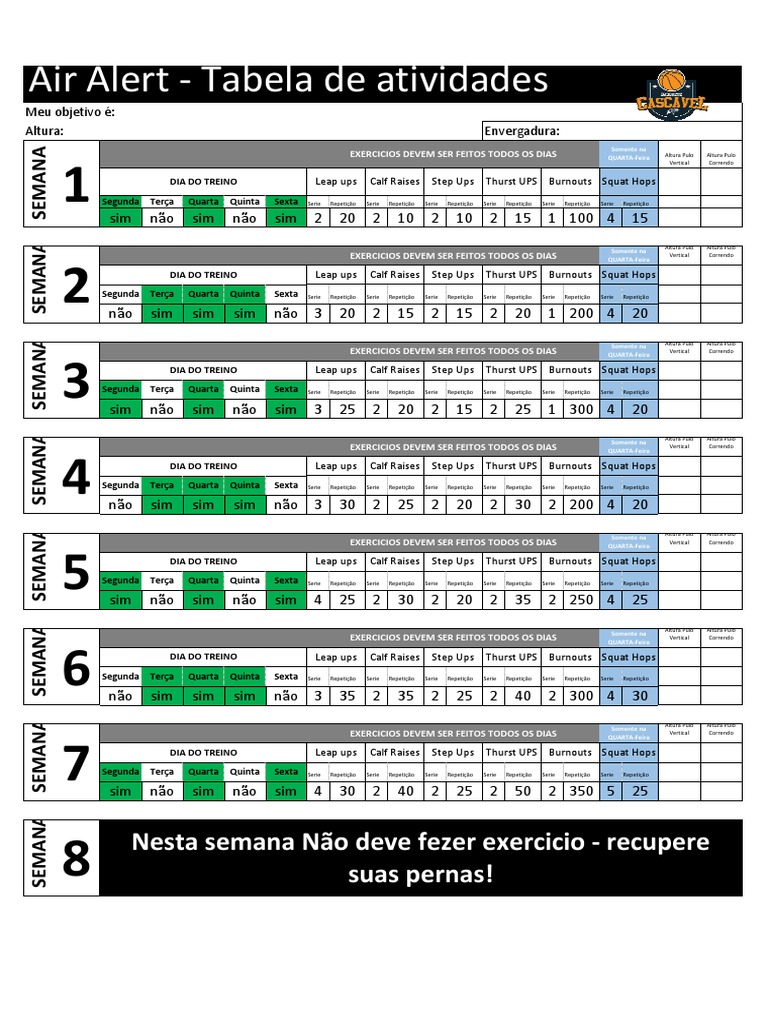 Air Alert Tabela de Treino Defaut Refeita | PDF | Lazer