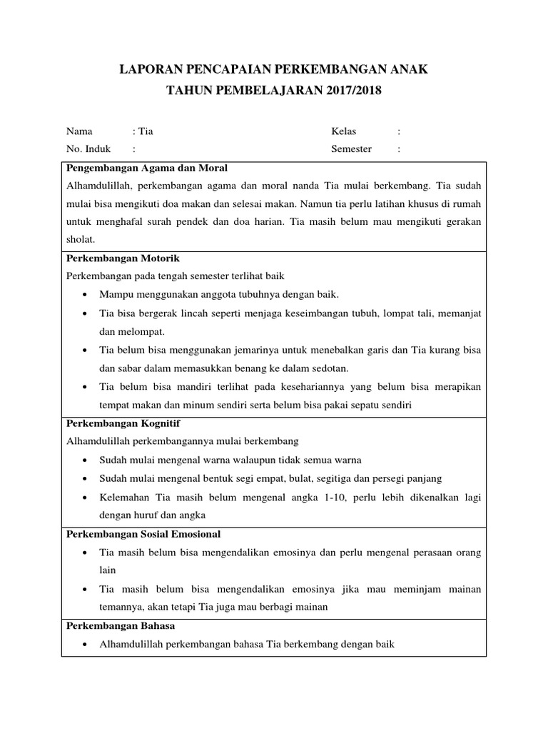 Laporan Pencapaian Perkembangan Anak | PDF