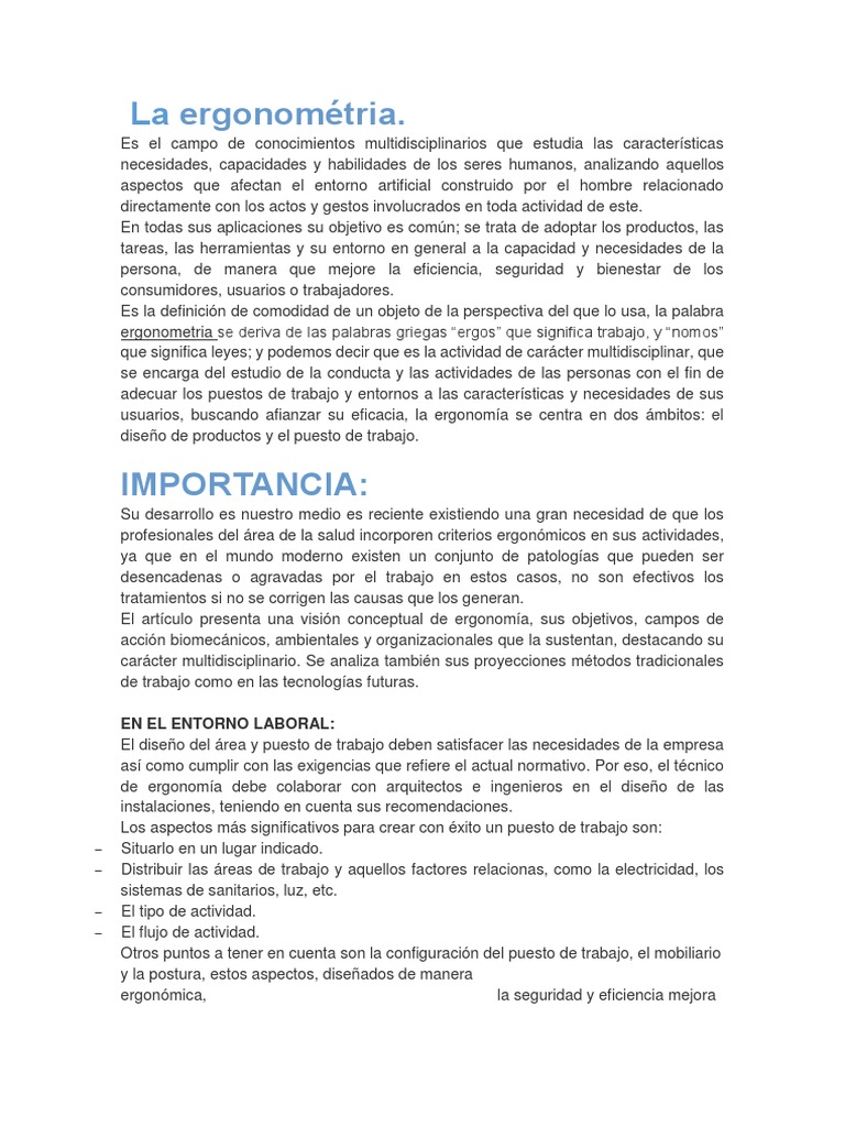 La Ergonométria | PDF | Factores humanos y ergonomía | Diseño