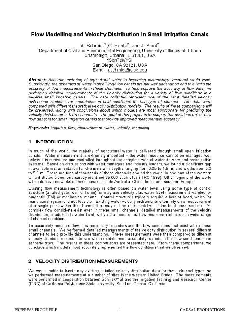 Sontek Flow Modelling and Velocity Discharge in Small Irrigation Canals ...