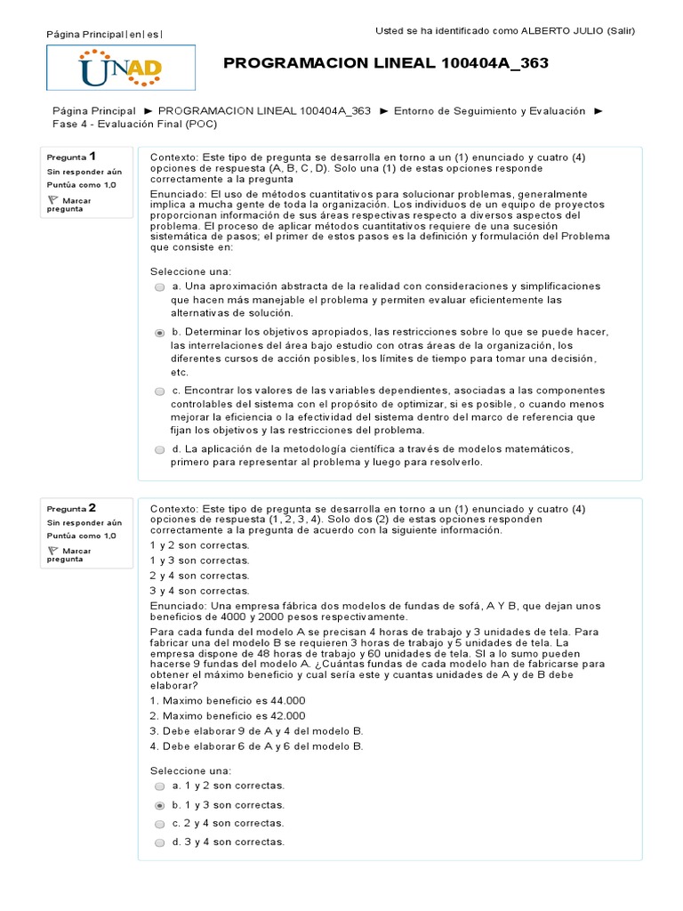 Fase 4 - Evaluación Final (POC) | PDF | Programación lineal | Evaluación
