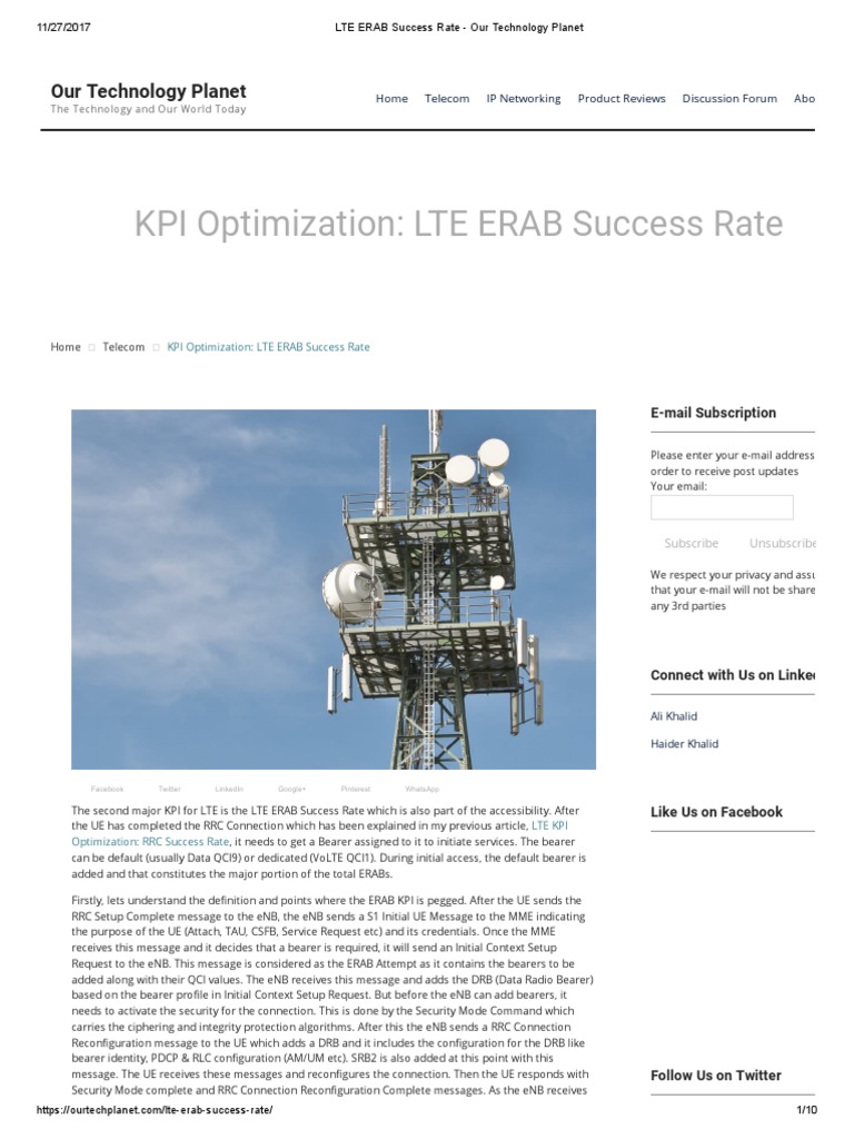 LTE ERAB Success Rate - Our Technology Planet | Telecommunications ...