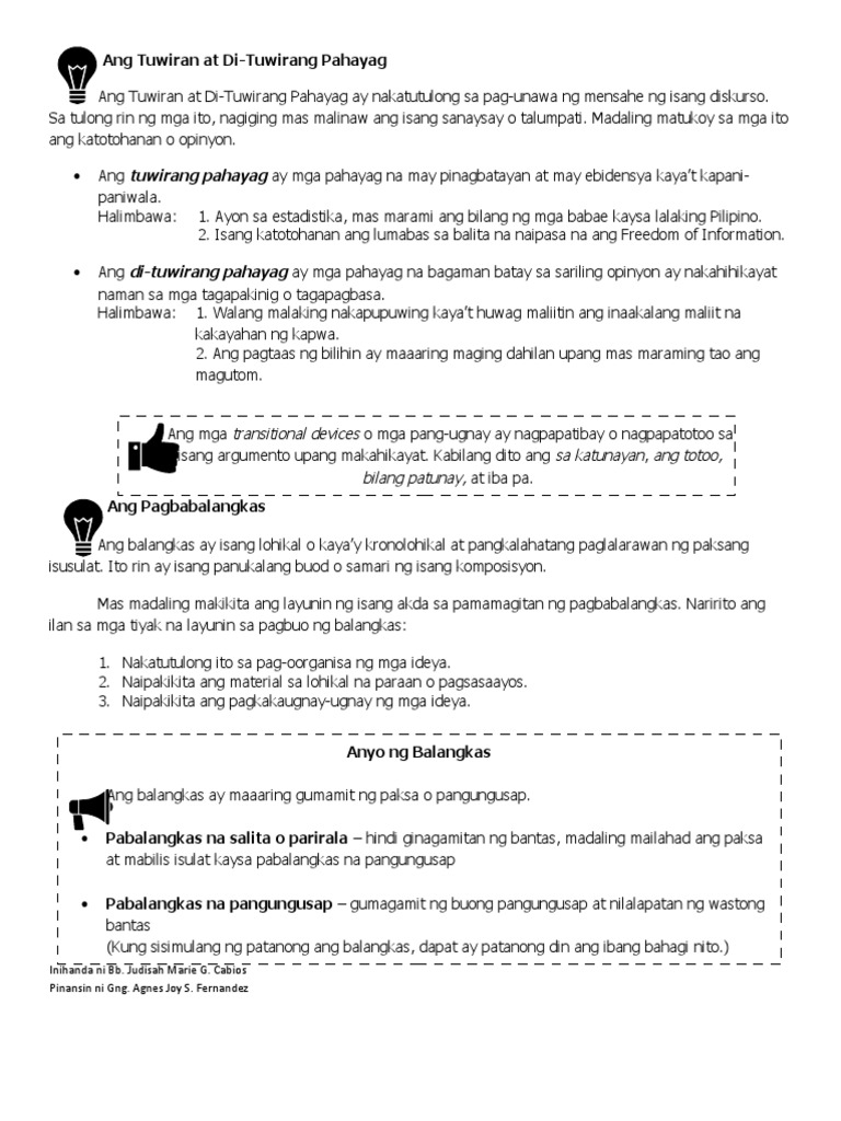 Balangkas Hand Outs | PDF