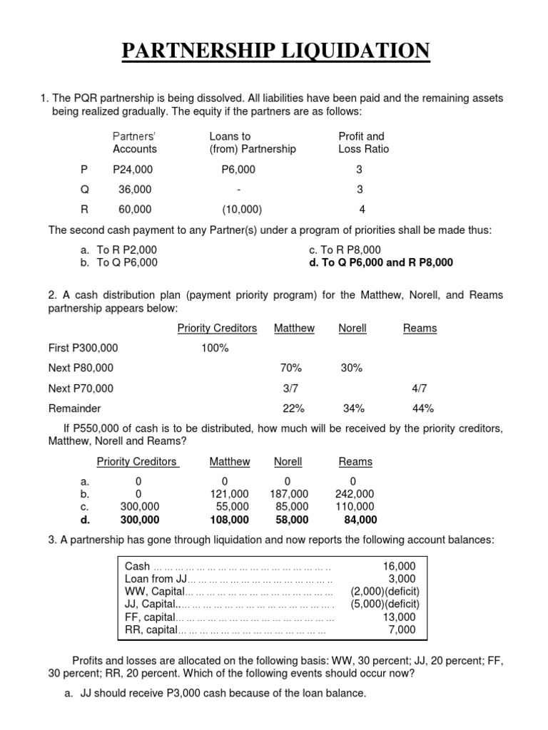 Partnership Liquidation | PDF | Partnership | Book Value