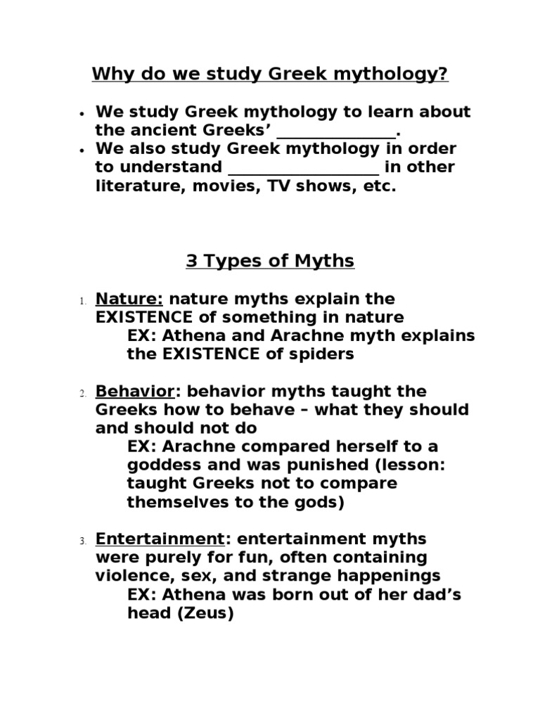 3 Types of Myths Notes | PDF | Greek Mythology | Athena