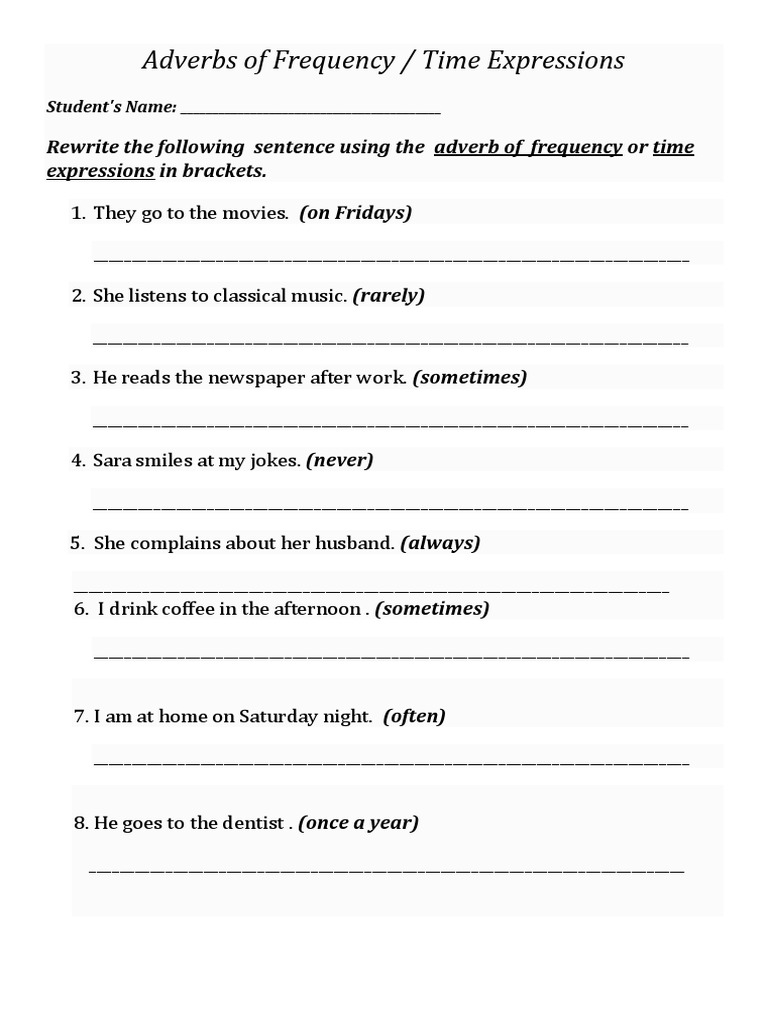 Adverbs of Frequency / Time Expressions | PDF