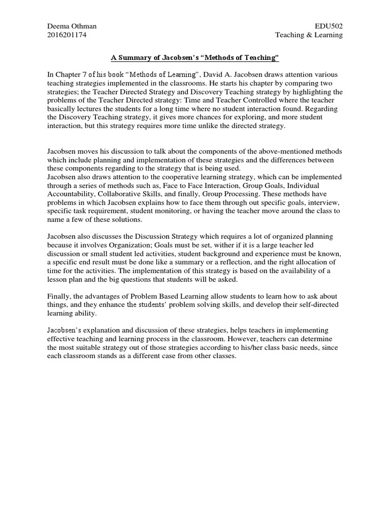 Methods of Teaching WK 4 | PDF | Teachers | Teaching
