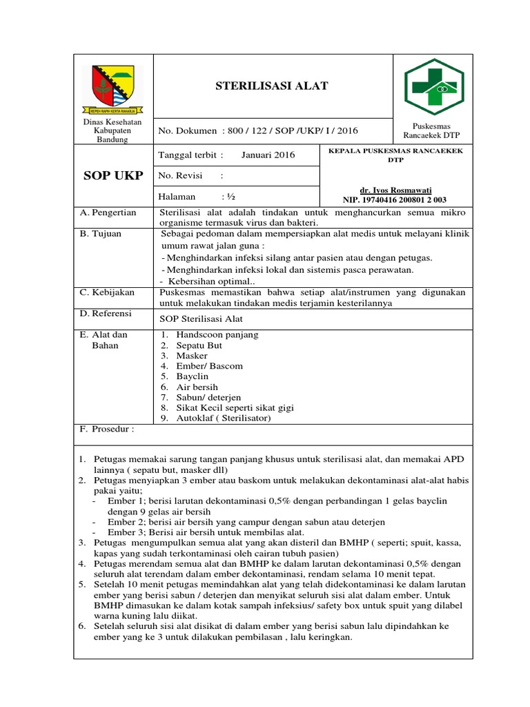 SOP Sterilisasi Alat OK | PDF
