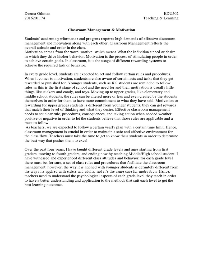 Classroom Management WK 7 | PDF | Classroom Management | Motivation