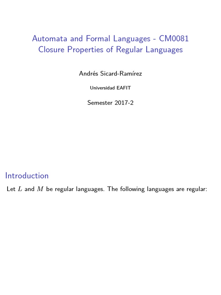 Closure Properties of Regular Languages Slides | PDF | Abstract Algebra | Syntax (Logic)