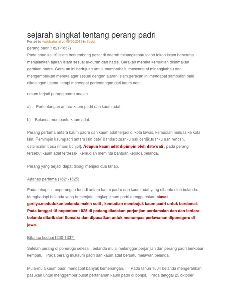 Sejarah Singkat Perang Padri | PDF