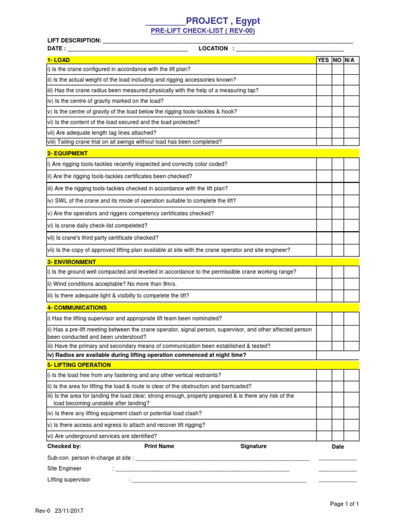 Pre Lift Check List | Download Free PDF | Crane (Machine)