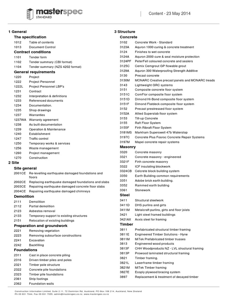 Masterspec Standard Fullindex | Flooring | Masonry