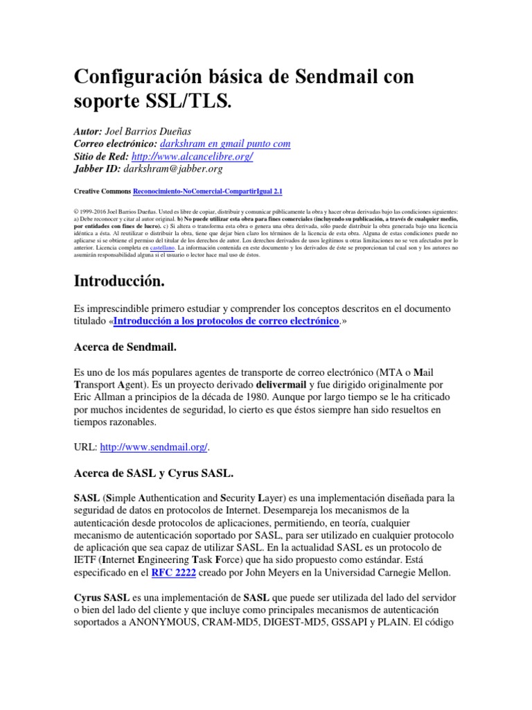 Configuración Básica de Sendmail Con Soporte SSL | PDF | Transport ...