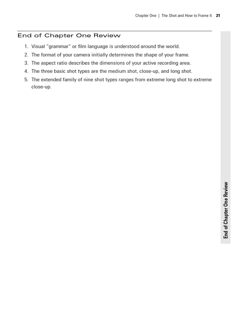 End of Chapter One Review: Chapter One - The Shot and How To Frame It ...