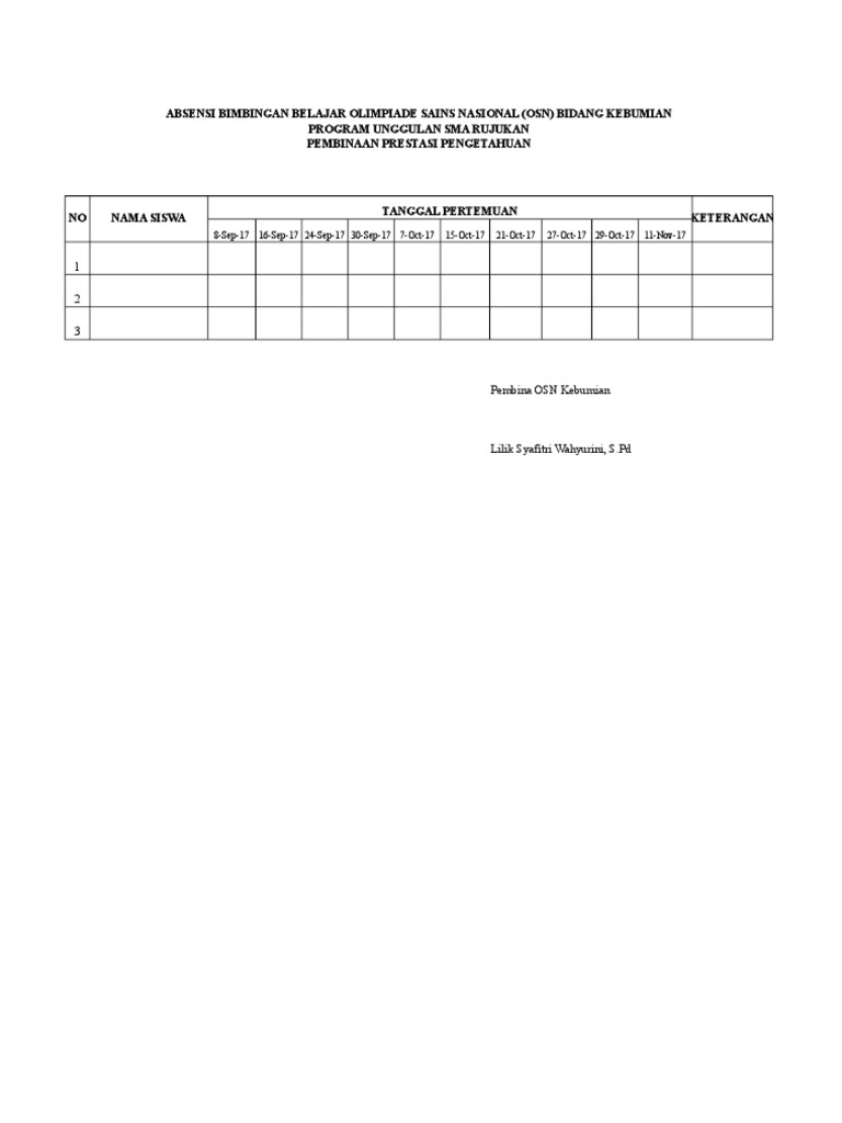 Absen Bimbel OSN | PDF