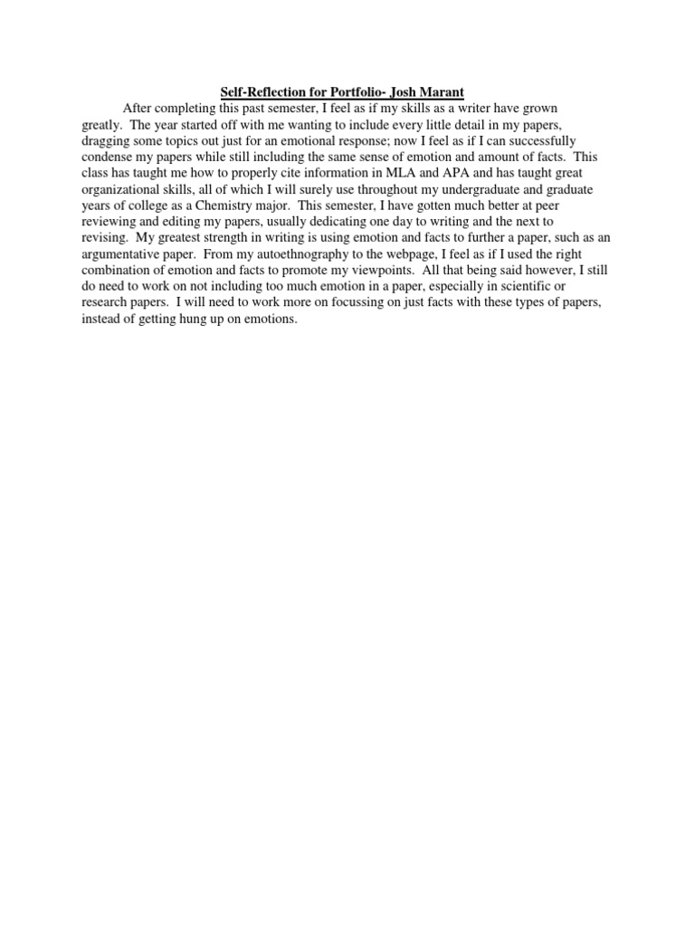 Self-Reflection For Portfolio | PDF