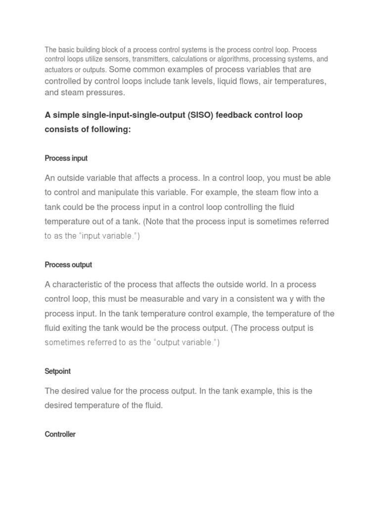A Simple Single-Input-Single-Output (SISO) Feedback Control Loop ...