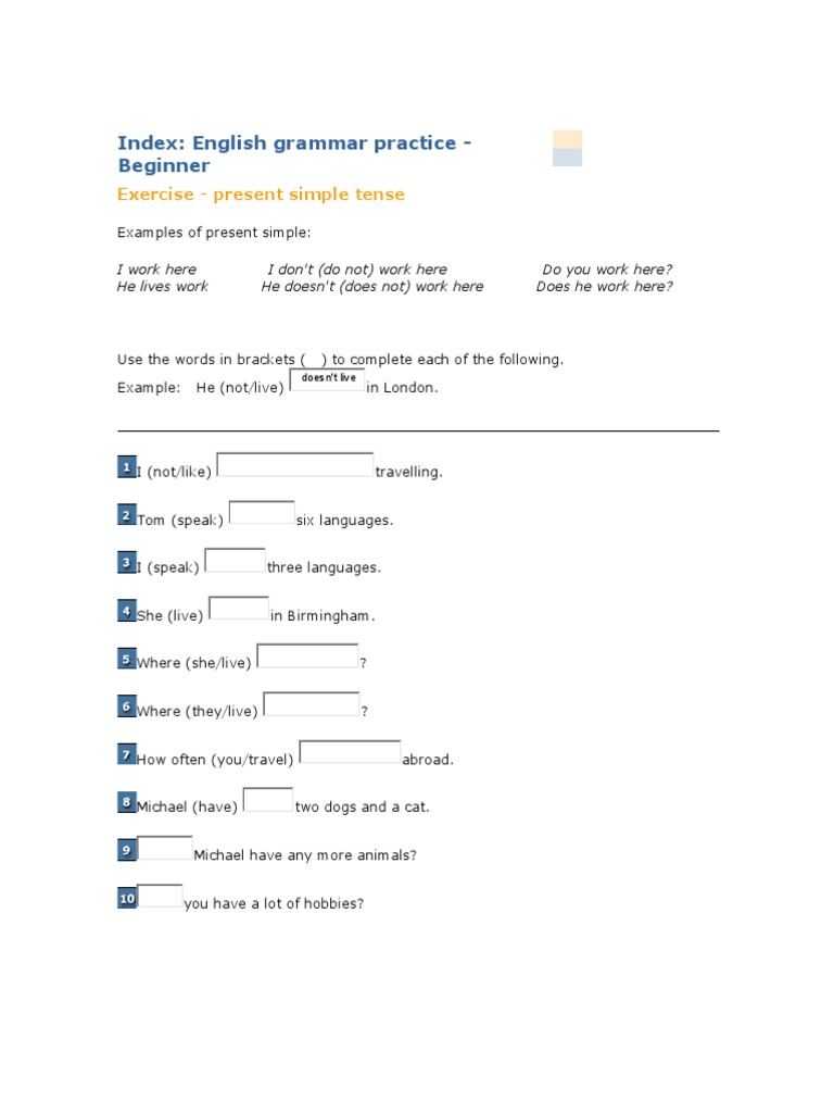 Index: English Grammar Practice - Beginner: Exercise - Present Simple ...