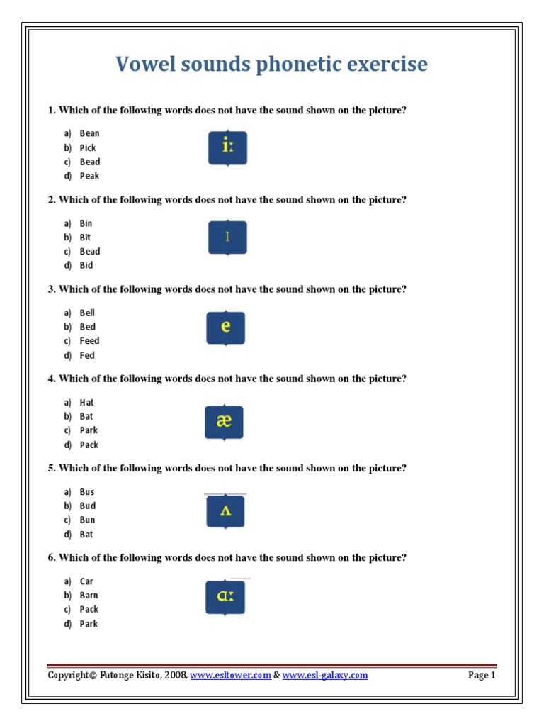 Vowel Sounds Phonetic Exercise Quiz PDF | PDF