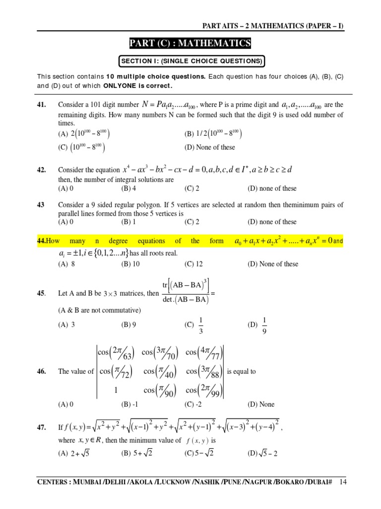 Maths Paper - I - Question Paper/i/i | PDF | Equations | Matrix ...