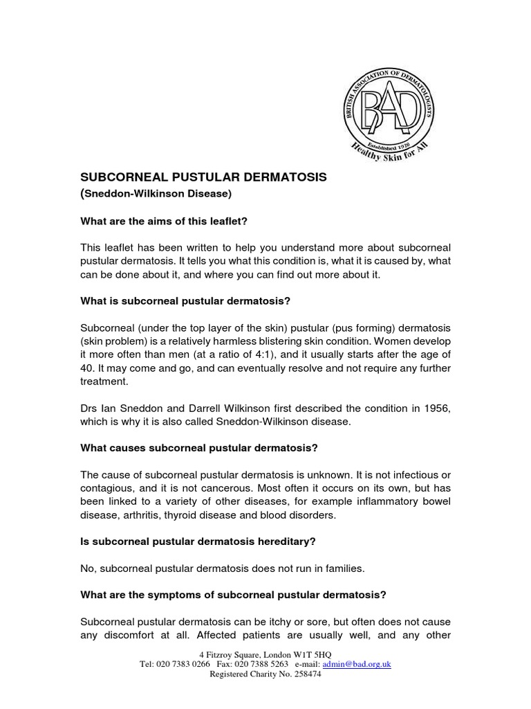 Subcorneal Pustular Dermatosis Guide | PDF | Cutaneous Conditions ...