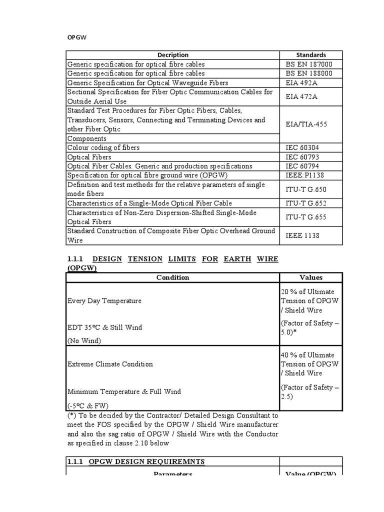 OPGW Technical Requirements | PDF | Optical Fiber | Electricity