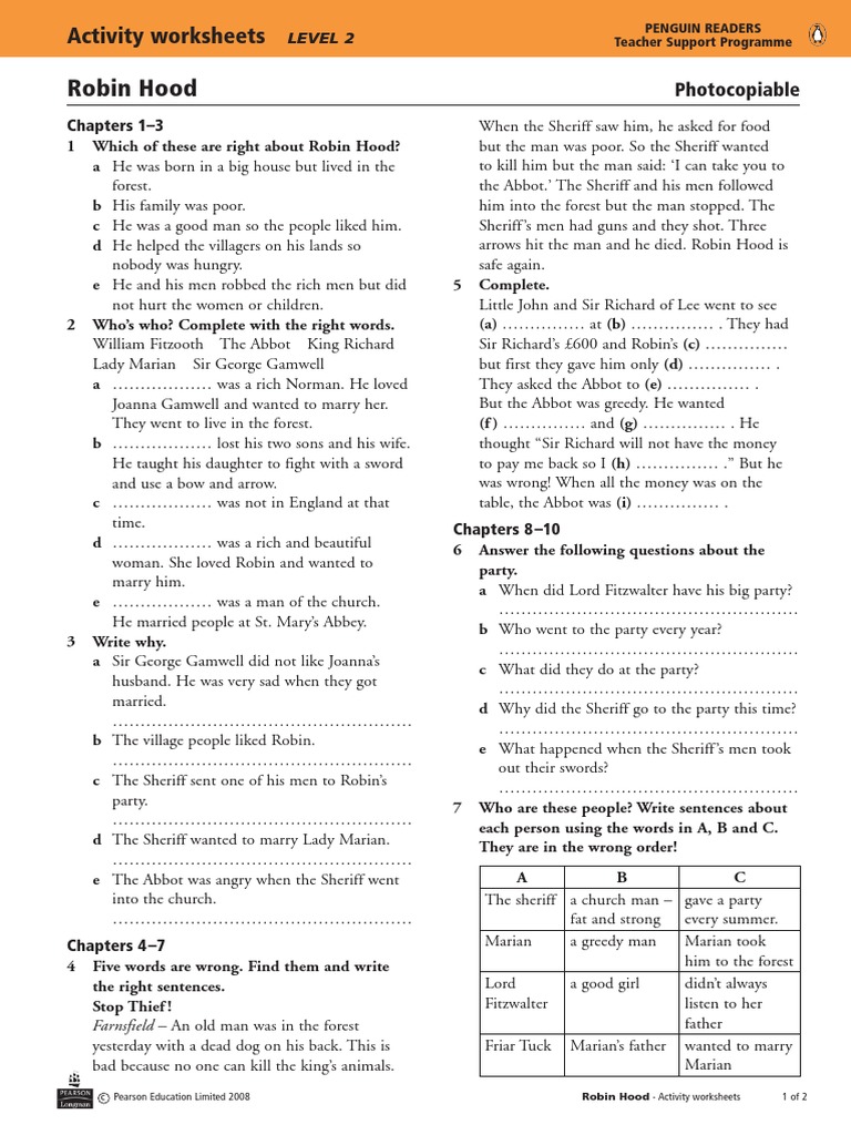 Robin Hood_worksheets.pdf | Robin Hood | Free 30-day Trial | Scribd