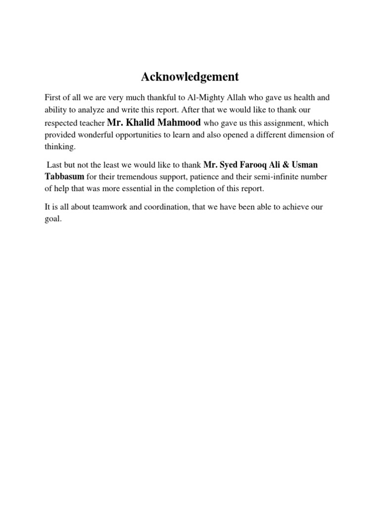 Acknowledgement: Mr. Khalid Mahmood | PDF | Attitude (Psychology) | Organizational Behavior