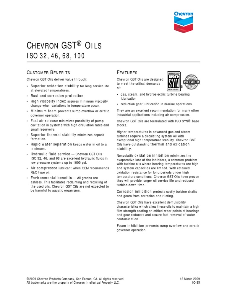 Chevron GST Oils 32 46 68 100 | PDF | Motor Oil | Mechanical Engineering