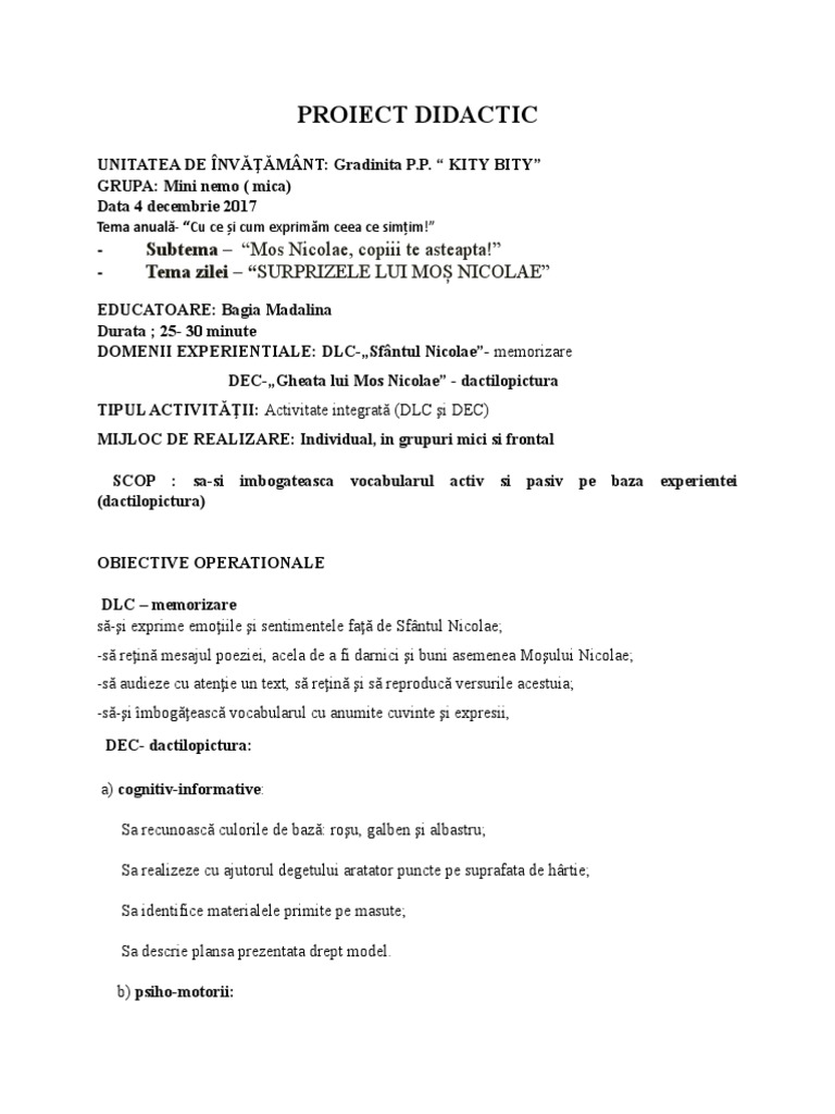 Mos Nicolae Proiect Didactic | PDF