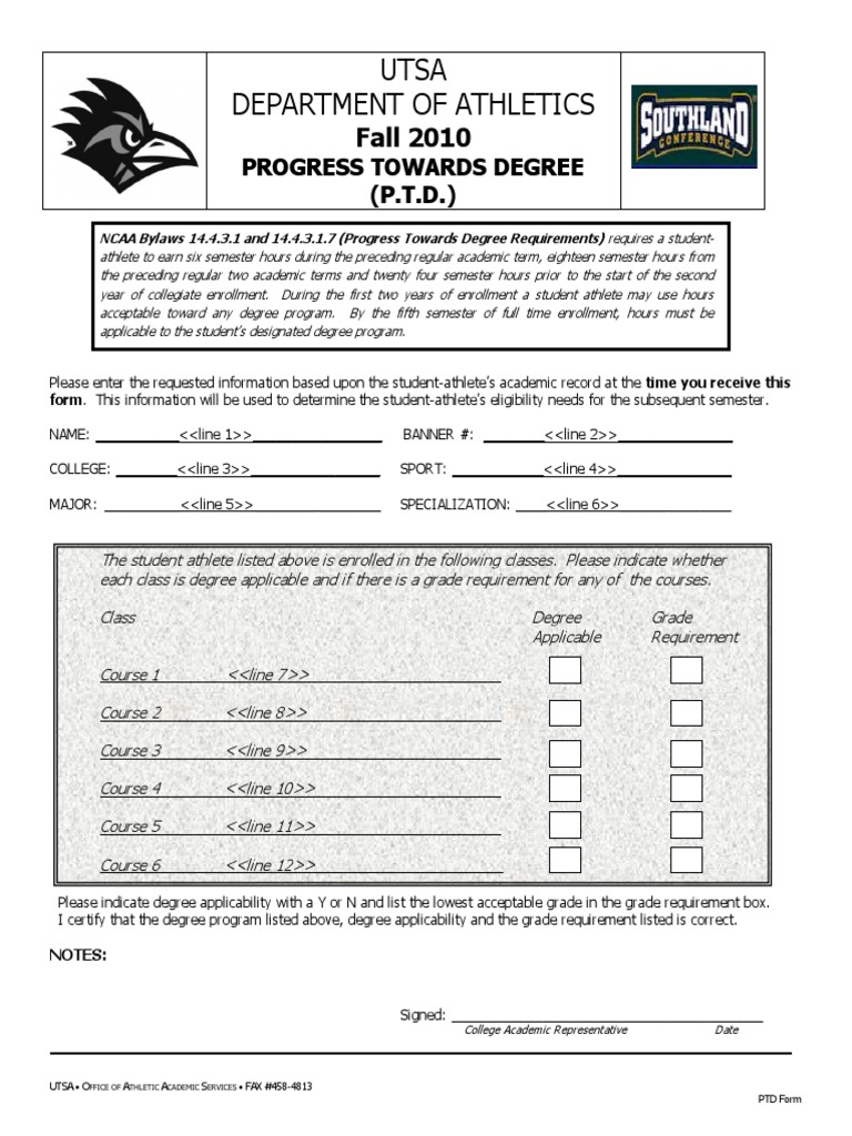 PTD Form for Student-Athlete Eligibility | PDF | Academic Term | Sports